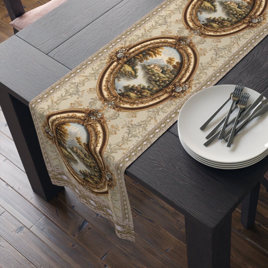 Brown French Table Runner Cottagecore 18th Century Style Gold Brown ...