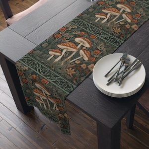 William Morris Inspired Mushroom Table Runner Cottagecore Autumn ...