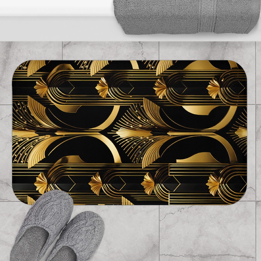 Gatsby Art Deco Bath Mat Gatsby Bathroom Black Gold Home Bath Decor Rug ...