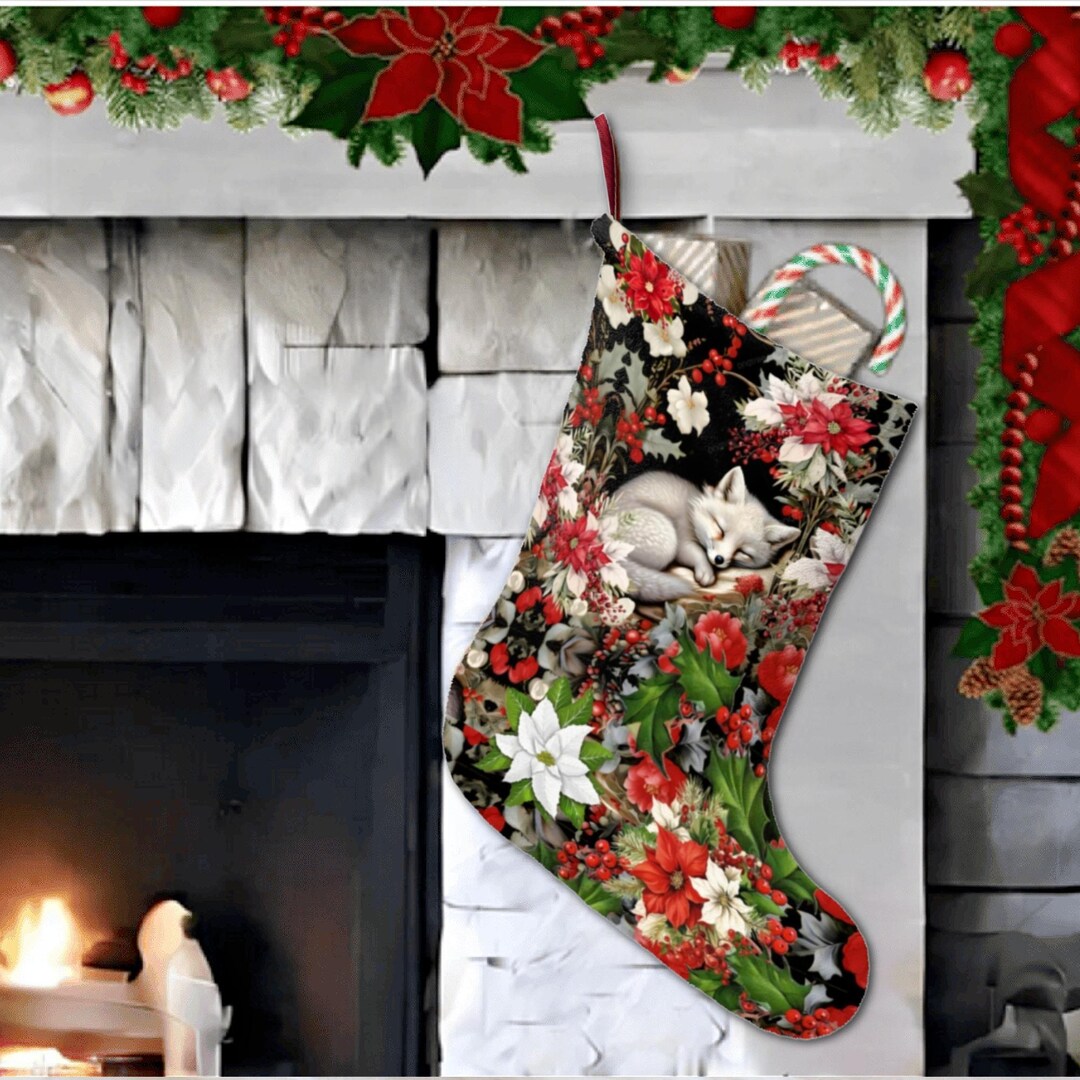 Sleeping Fox Holiday Christmas Stocking Printed Red William Morris ...