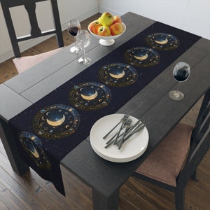 Moon Stars Table Runner Dark Blue Celestial Astronomy Gothic Witchy ...