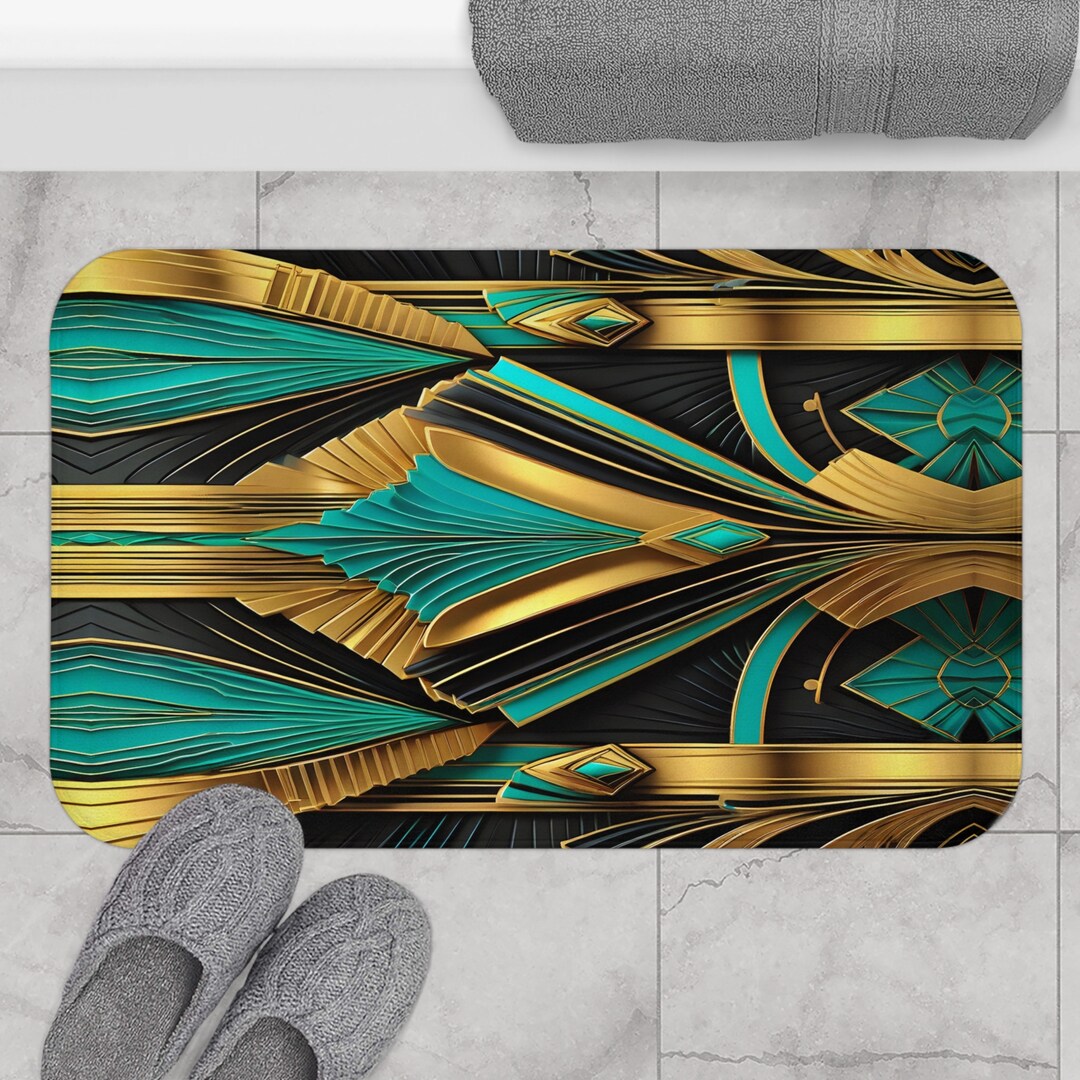 Gatsby Style Art Deco Bath Mat Bathroom Tourquise Home Bath Decor Rug ...