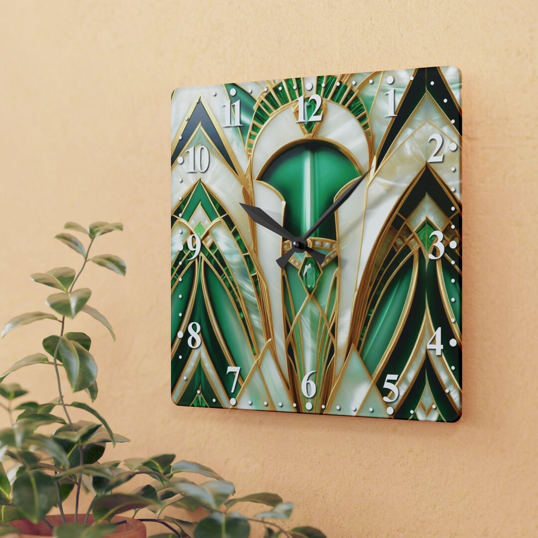 Green Gold Wall Clock Gatsby Art Deco Speakeasy Style Wall Clock Square ...