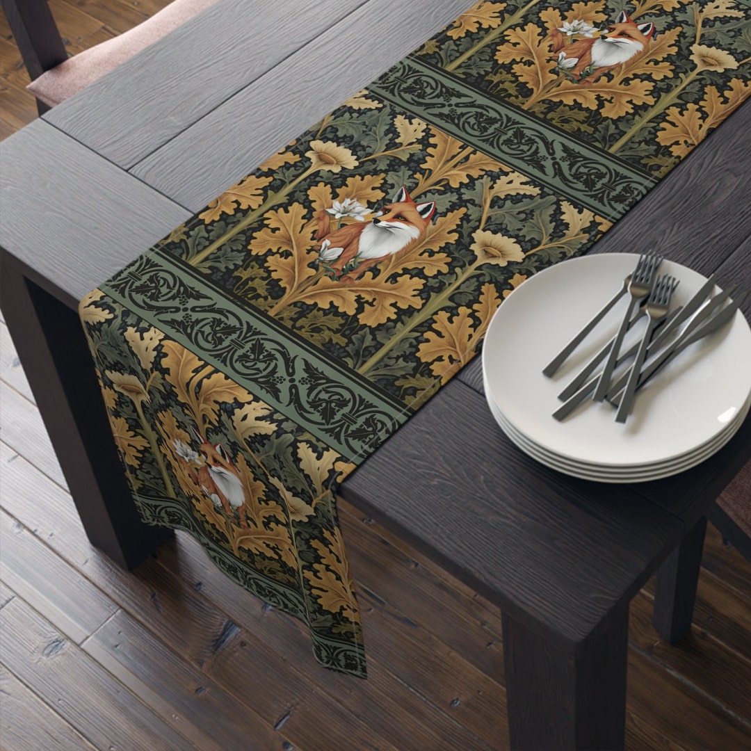 Fox Table Runner William Morris Inspired Forestcore Bird Cottagecore ...