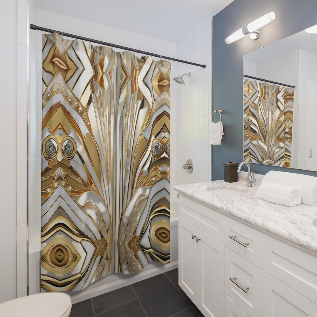 Gold Elegant Art Deco Shower Curtain Shower Curtain Polyester Bold Bath ...