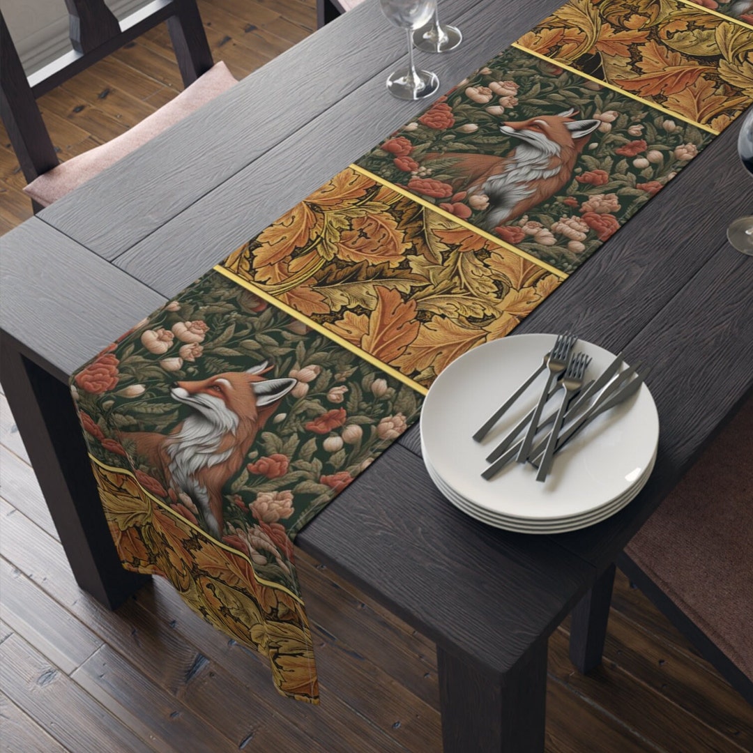 William Morris Inspired Aumtum Fox Table Runner Leaves Forest ...