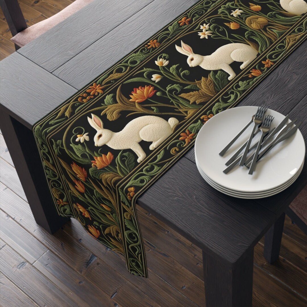 Spring Rabbit Table Runner Cottagecore William Morris Inspired Bird ...
