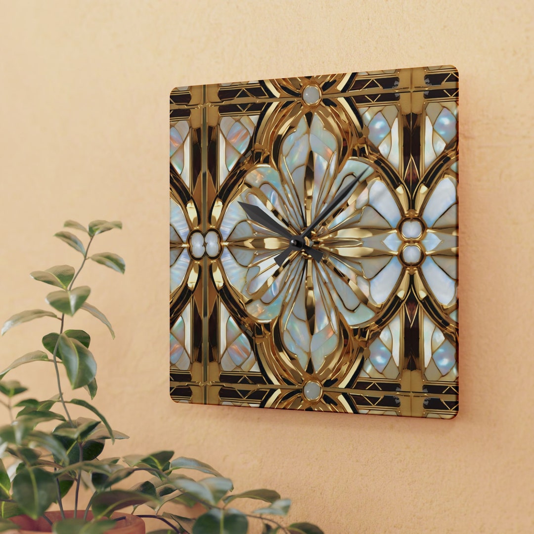 Gold Square Clock Gatsby Style Wall Clock Art Deco Black Gray Square ...