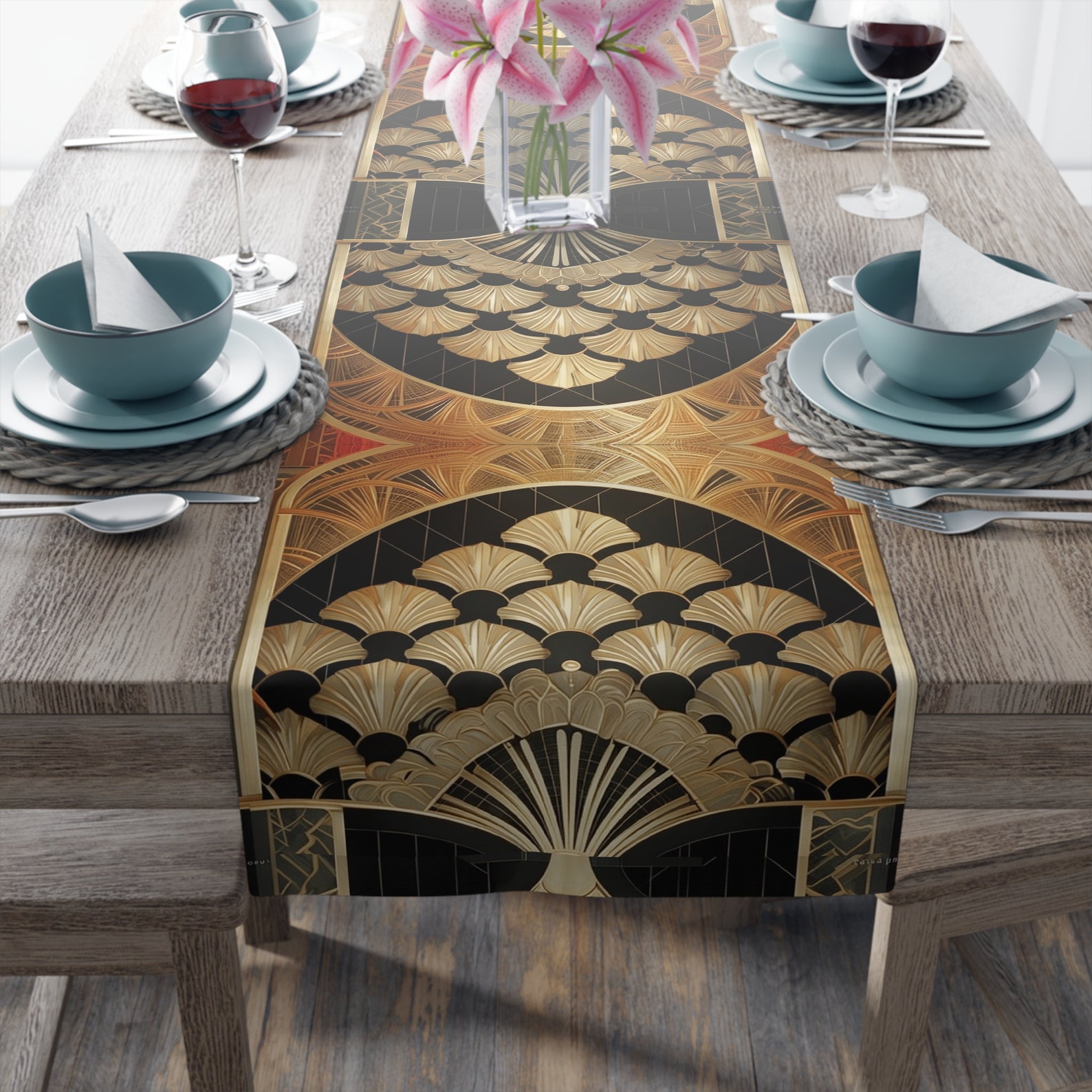 Autumn Gold Black Table Runner Black Gatsby Table Cloth Art Deco 1920s ...