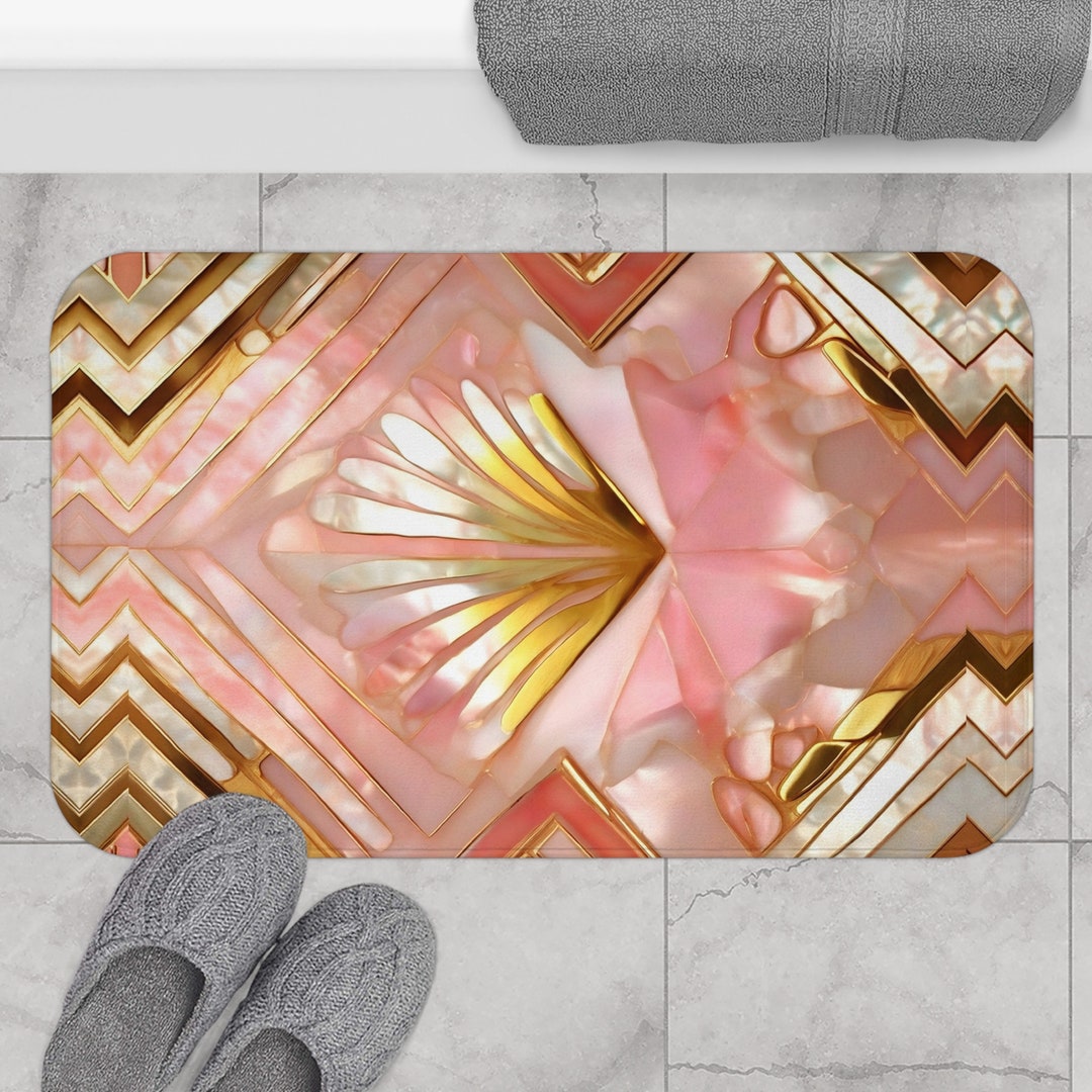 Pink Gold Art Deco Bath Mat Gatsby Bathroom Home Bath Decor Rug Home ...