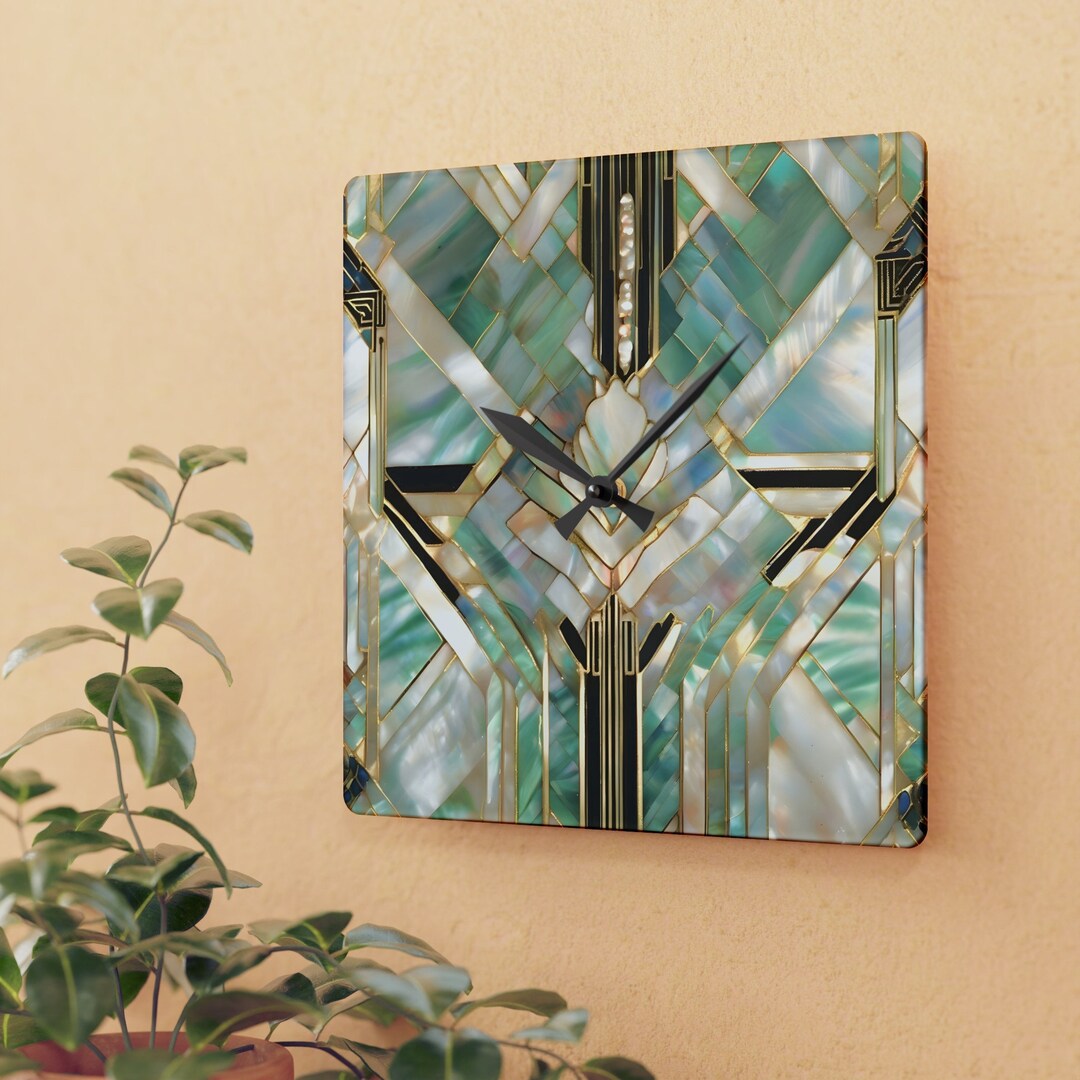 Green Gold Art Deco Wall Clock Gold Black Gatsby Retro Style Square ...