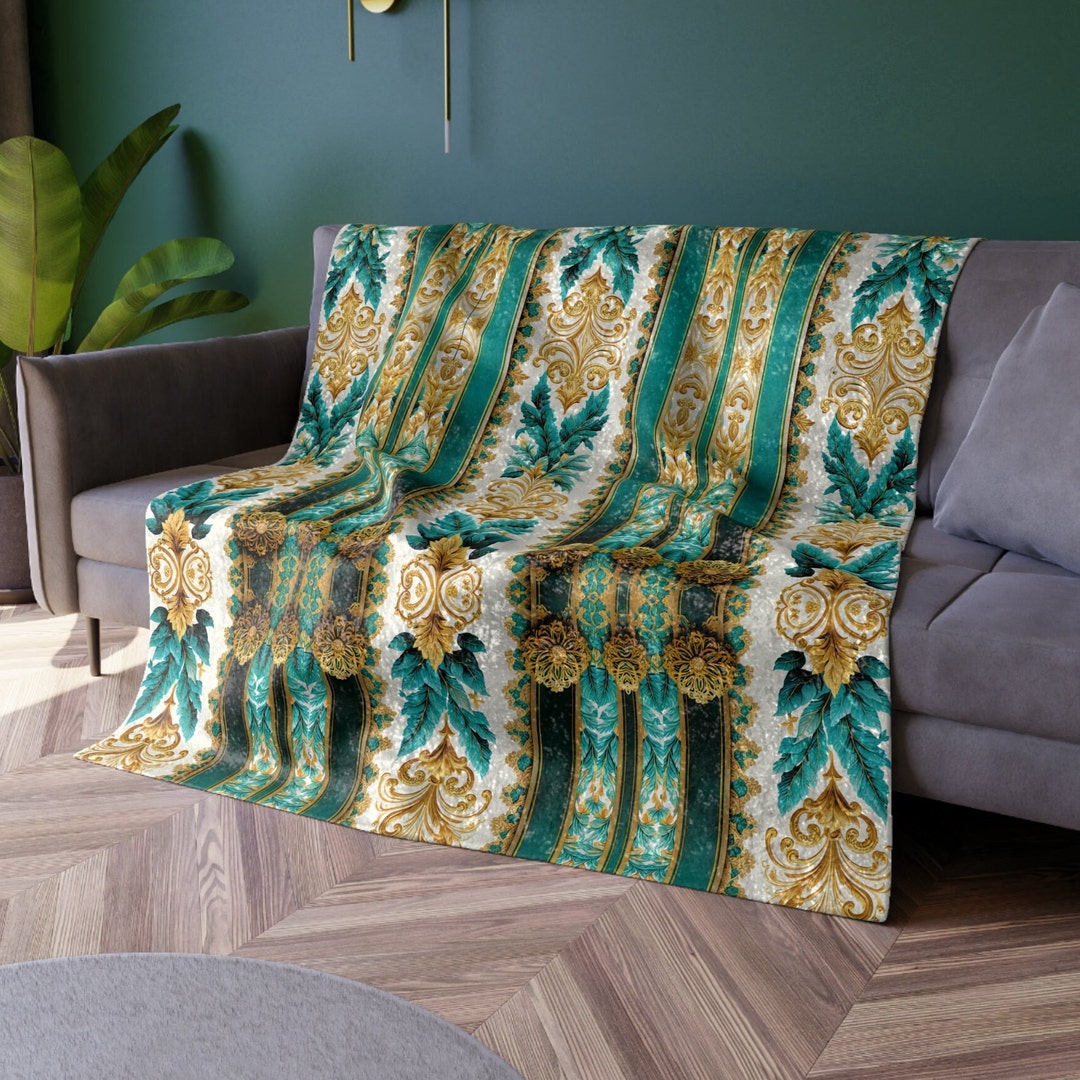 Teal Gold Velvet Boho Blanket Bohemian Regency Inspired Cottagecore ...
