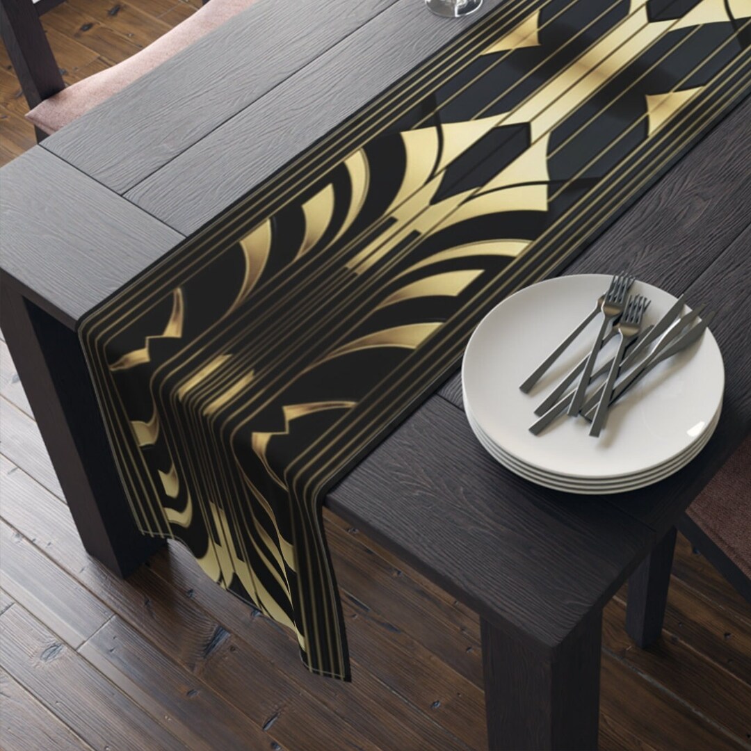 Art Deco Table Runner Cloth Black Gold Gatsby 1920s Style Inspired Home ...