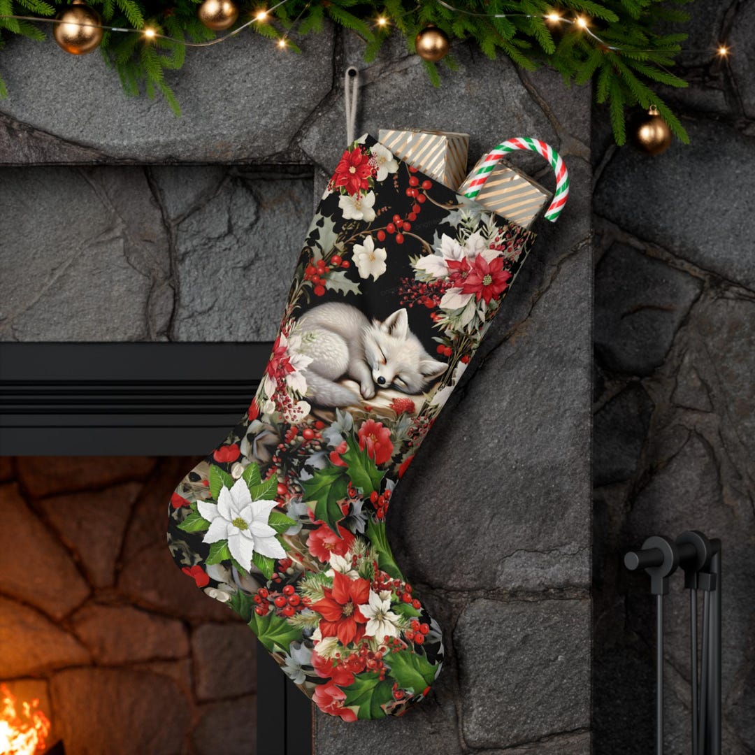 Sleeping Fox Holiday Christmas Stocking Printed Red William Morris ...