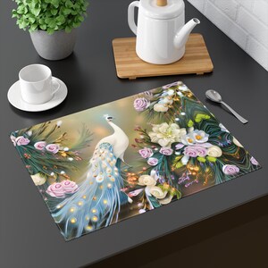 Spring Peacock Placemat Pastel Art Nouveau Style Victorian White Bird ...