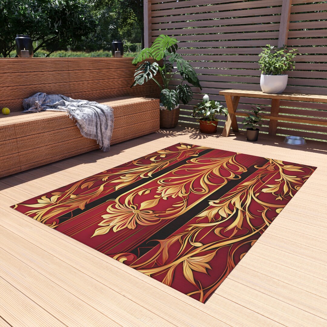 Red Gold Rug Indoor Outdoor :living Room Bedroom Rug Retro Art Deco ...
