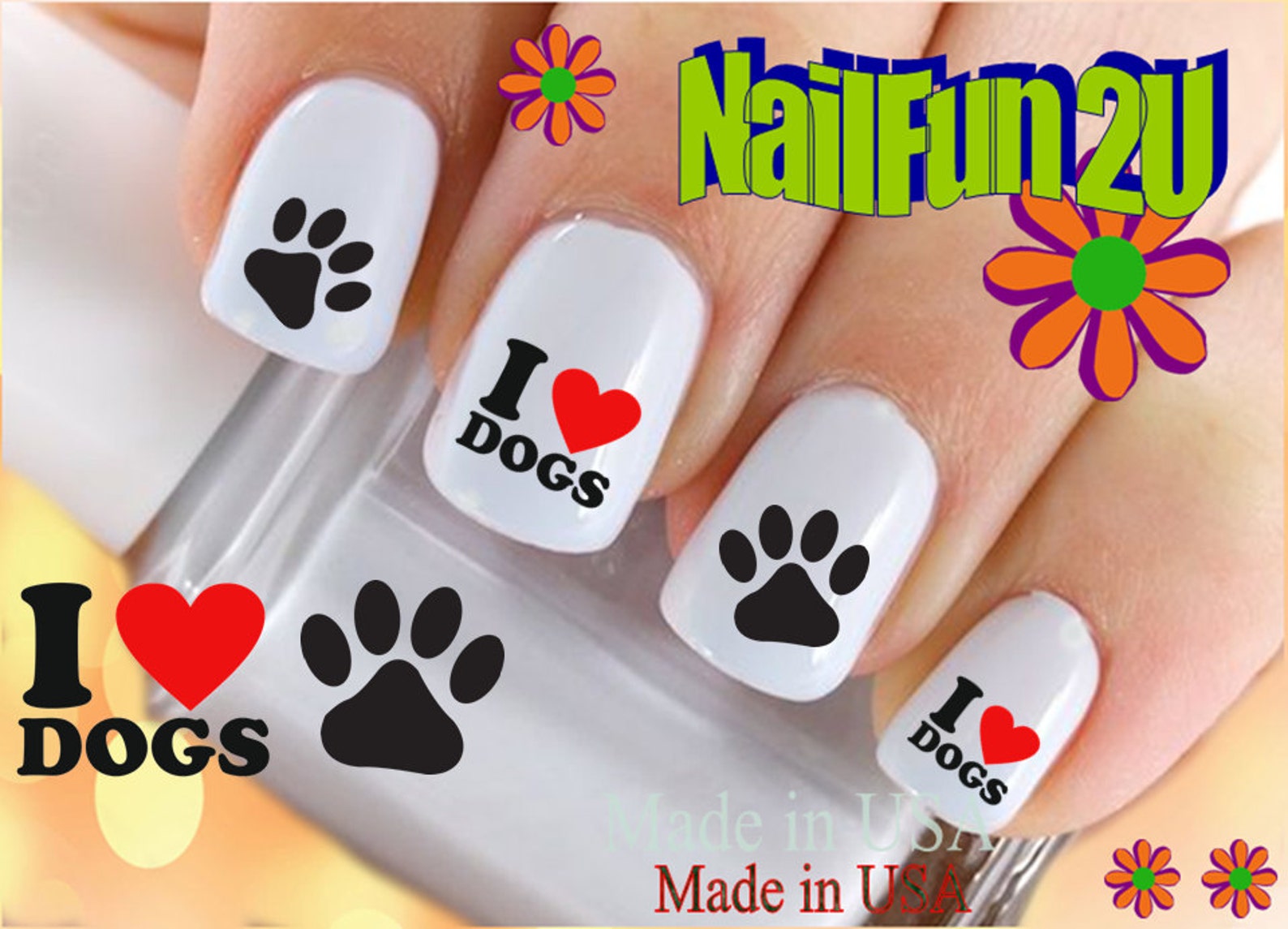 DOG BREED Nail Decals "i Love Dogs Heart Paw" Nail Art Set#135 ...