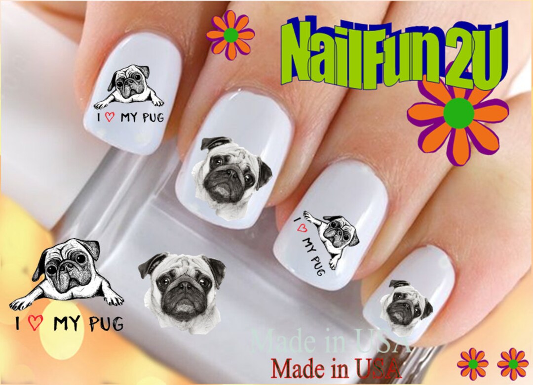 DOG BREED Nail Decals "i Love My Pug Dog" Nail Art Set#144 Waterslide ...