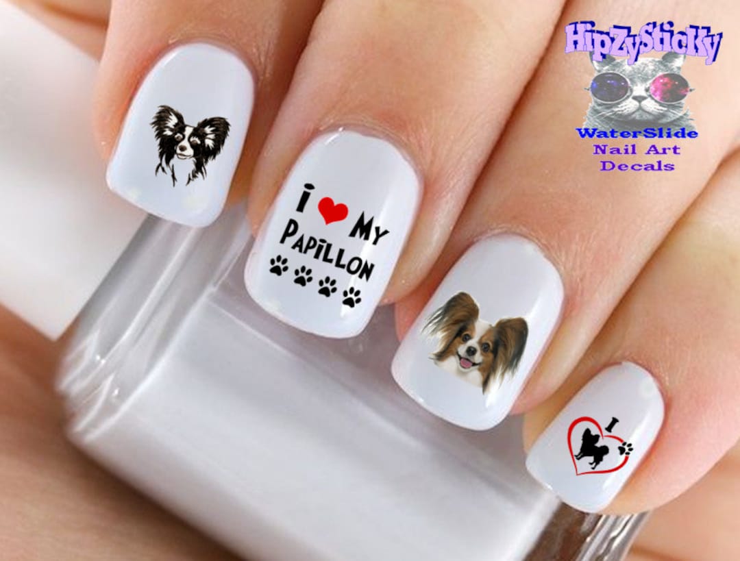 DOG BREED Nail Decals "love My Papillon Dog Silhouette" Nail Art Set ...