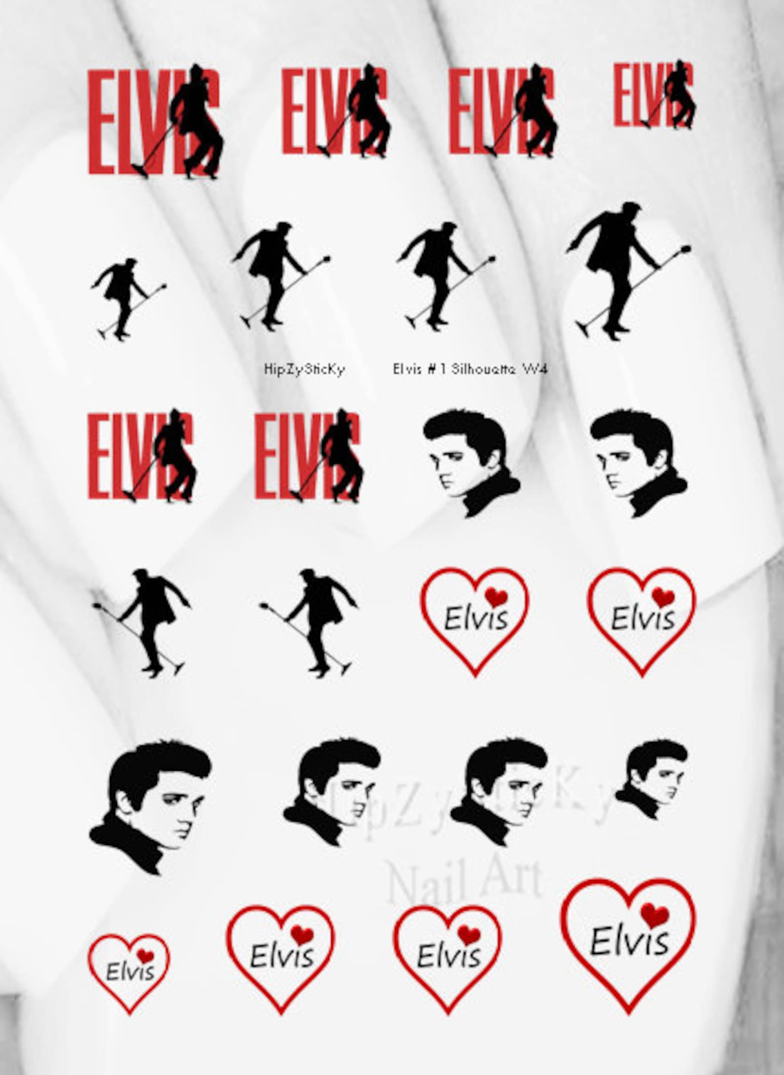 CHARACTER Nail Decals Silhouette Elvis I Love 1 Red Heart - Etsy