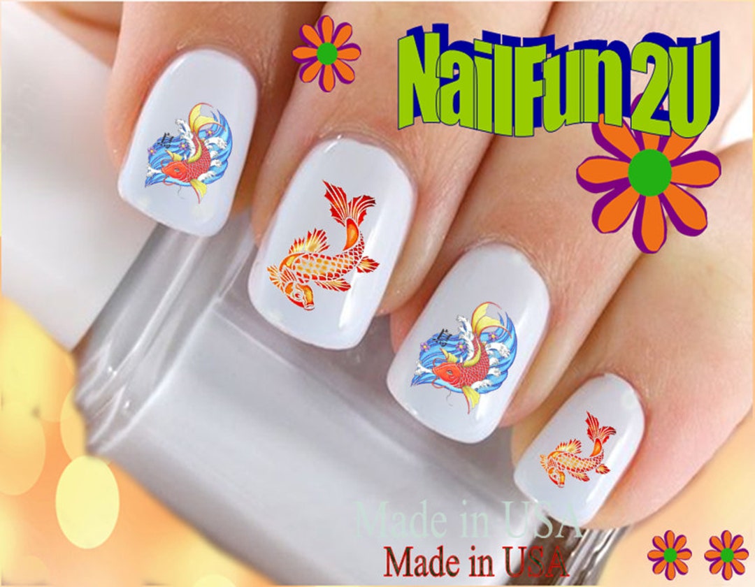 ANIMALS Nail Decals "koi Fish 1 Swimming Colorful Fish" Nail Art Set ...