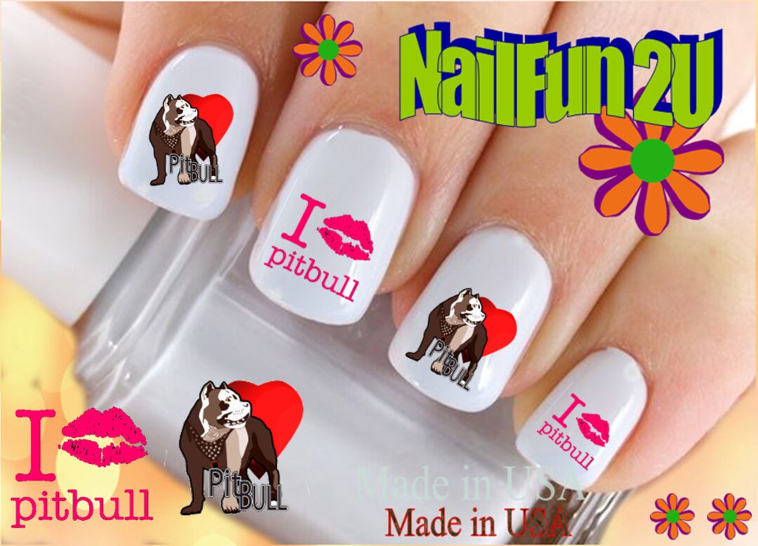 DOG BREED Nail Decals "i Love My Pitbull #1 Lips" Nail Art Set#139 ...