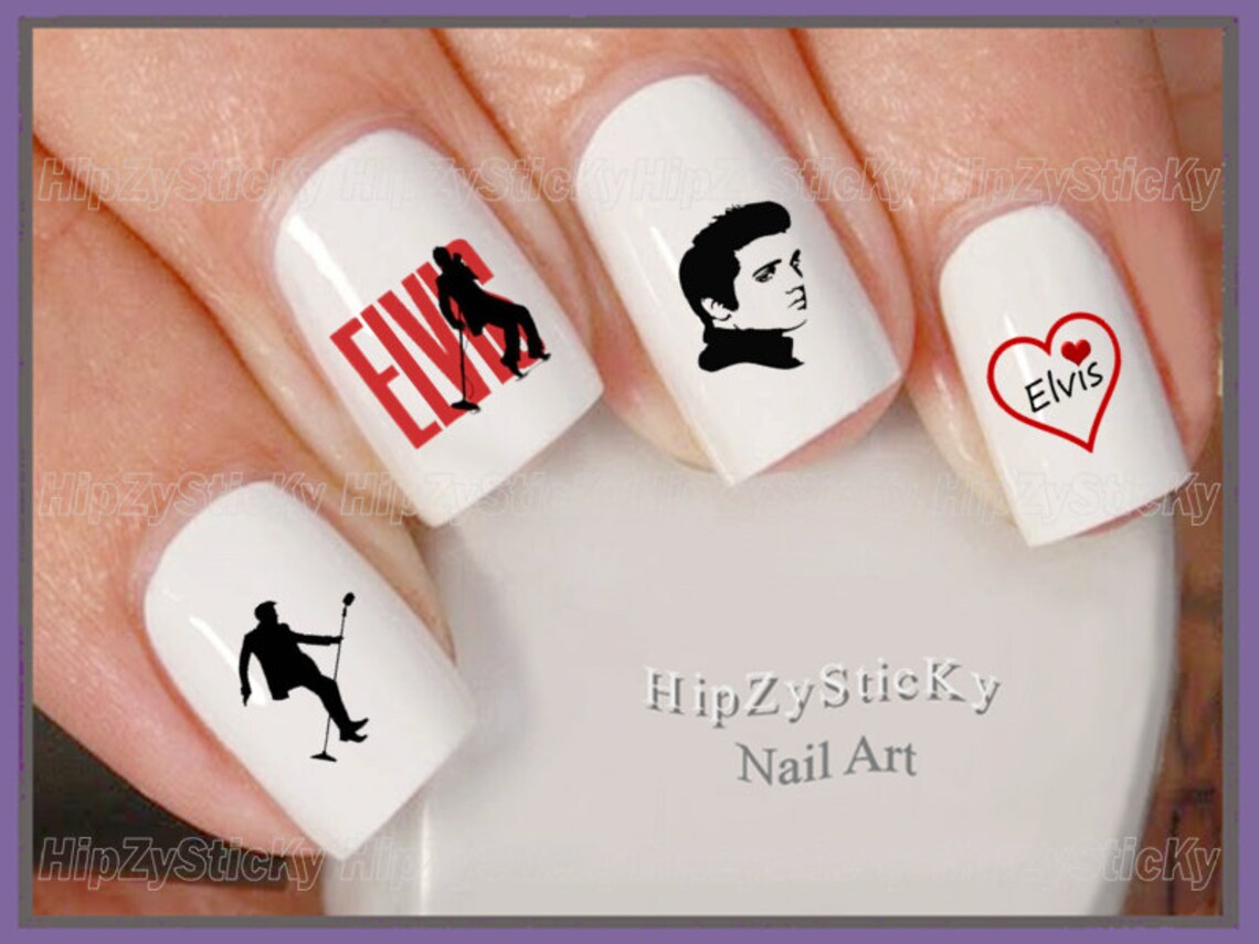 CHARACTER Nail Decals Silhouette Elvis I Love 1 Red Heart - Etsy