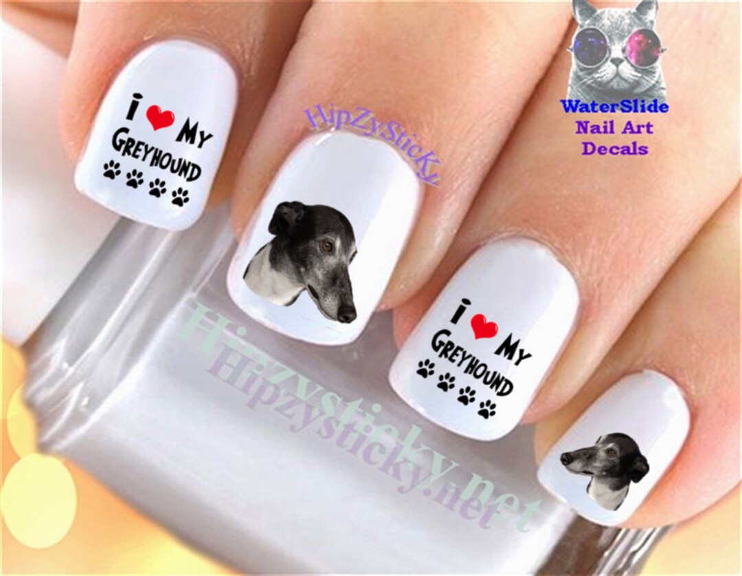 DOG BREED Nail Decals "love My Greyhound #3 Dog Face" Nail Art Set#176 ...
