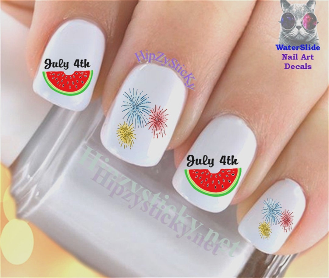 HOLIDAY Nail Decals "4th of July #11 Watermelon Fireworks" Nail Art Set ...