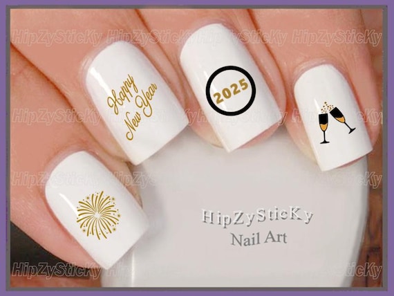 HOLIDAY Nail Decals Happy New Year 2025 Black Gold Fireworks Nail Art Waterslide Nail Transfer Sticker Manicure DIY Nail Accessories Etsy UK