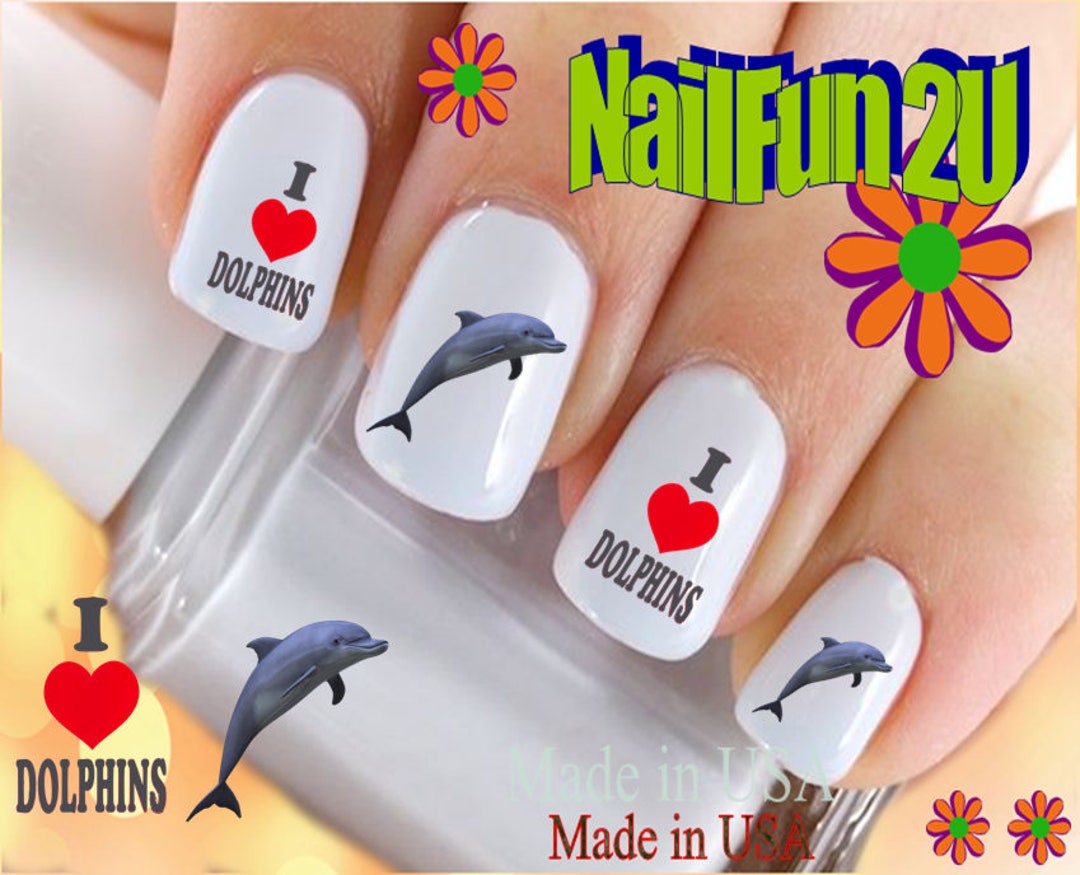 ANIMALS Nail Decals "swimming Dolphin I Love #3" Nail Art Set#2023 ...