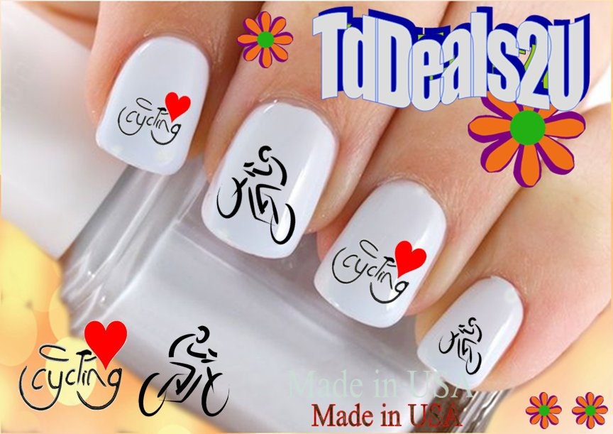 SPORTS Nail Decals Cycling I Love Heart Bicycle | Etsy