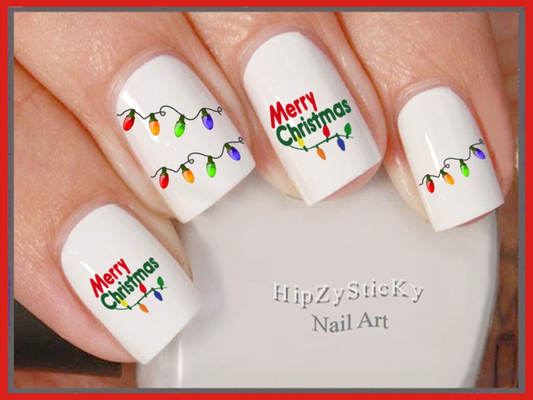 CHRISTMAS Nail Decals "merry Christmas Holiday Lights" Nail Art Set ...