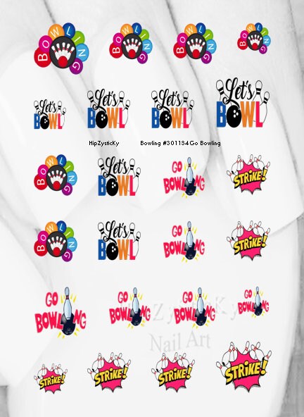 SPORTS Nail Decals Bowling #1 Go Bowling Strike Pins Nail Art Set#301s4 ...