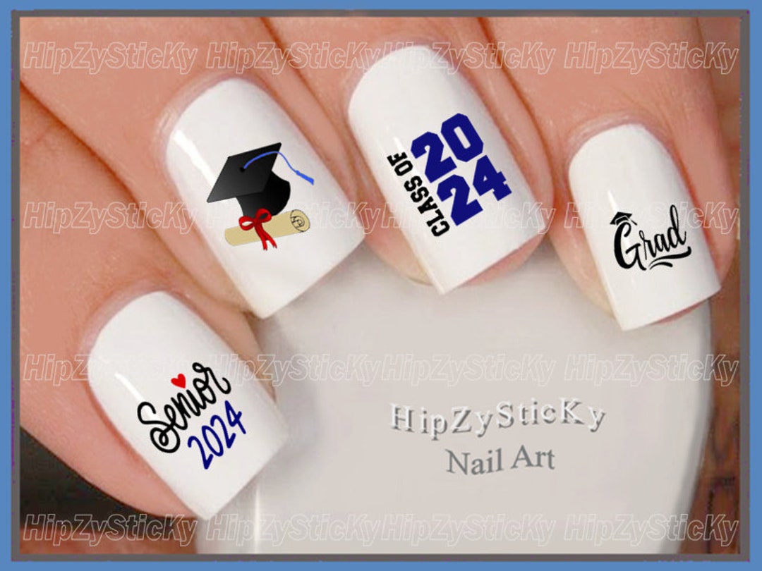 Nail Decal "graduation Class of 2024 NAVY BLUE Senior Grad Cap" Nail ...
