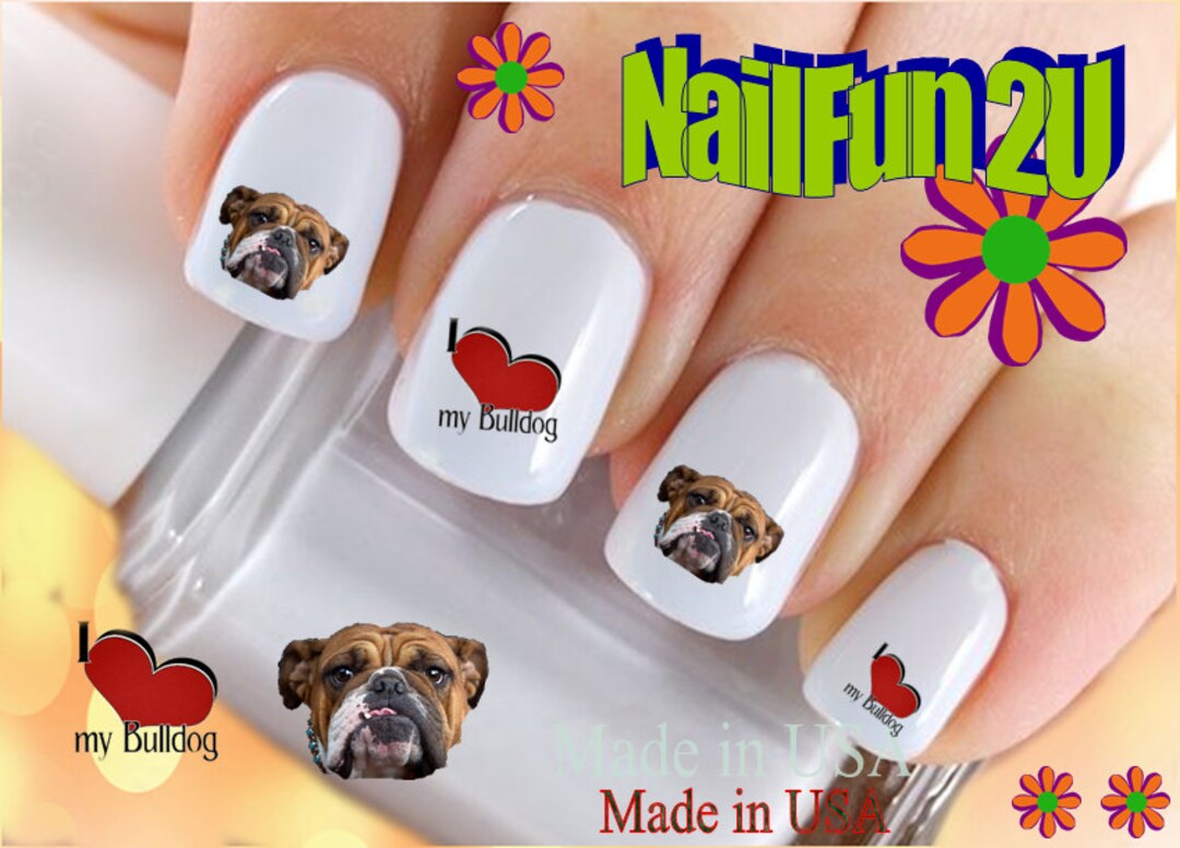 DOG BREED Nail Decals "i Love My Bulldog Red Heart" Nail Art Set#118 ...