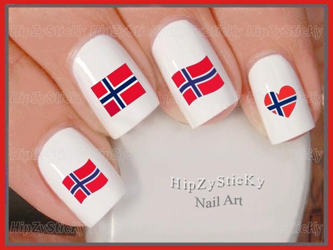 COUNTRIES Nail Decals "norway Flag Heart Wavy" Nail Art Set Waterslide ...
