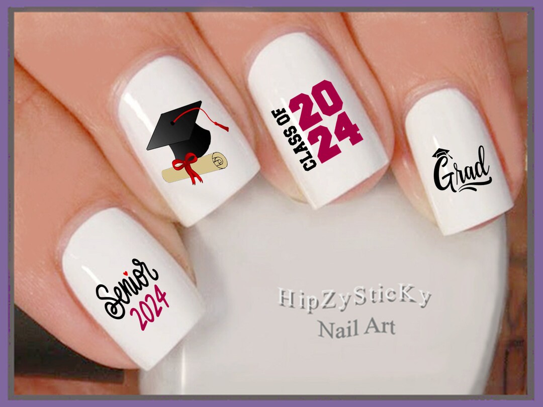 Nail Decal graduation Class of 2024 BURGUNDY Senior Grad Cap Nail Art ...