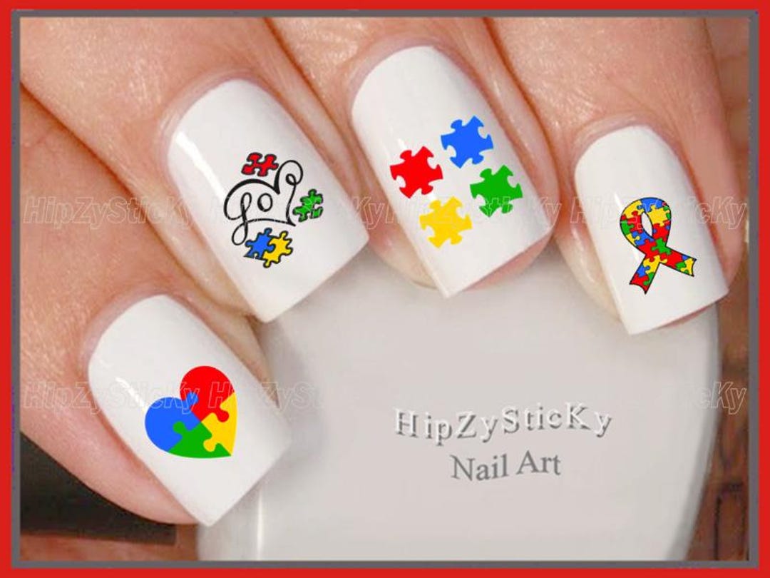 SYMBOL Nail Decals "autism Awareness Set#6501b Ribbon LOVE Puzzle Bold ...