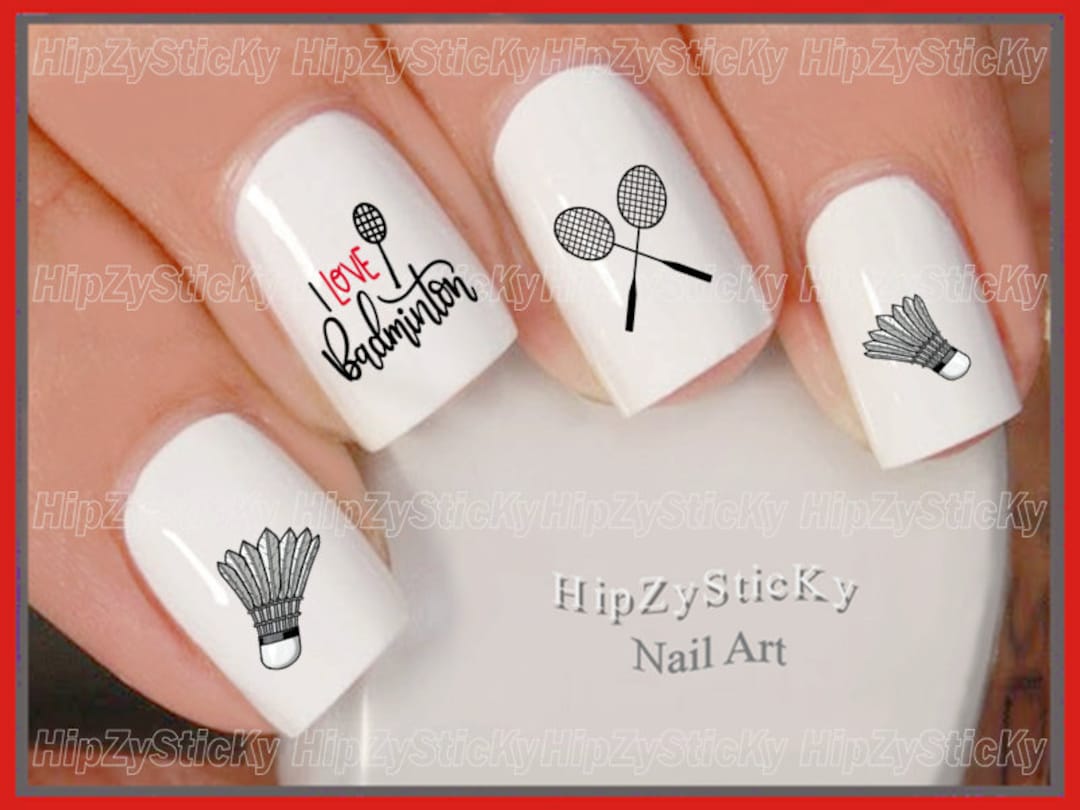 SPORTS Nail Decals I Love Badminton Sport Shuttlecock Racquet Nail Art ...