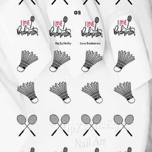SPORTS Nail Decals I Love Badminton Sport Shuttlecock Racquet Nail Art ...