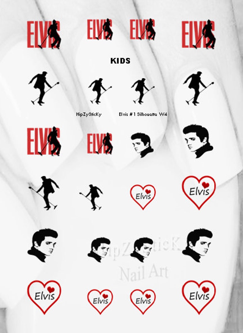 CHARACTER Nail Decals Silhouette Elvis I Love 1 Red Heart - Etsy