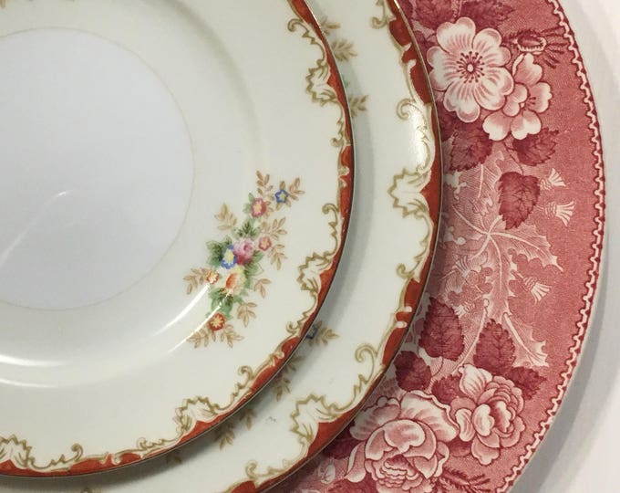 Red Transferware Dinner Plates Mismatched Vintage Plates - Etsy