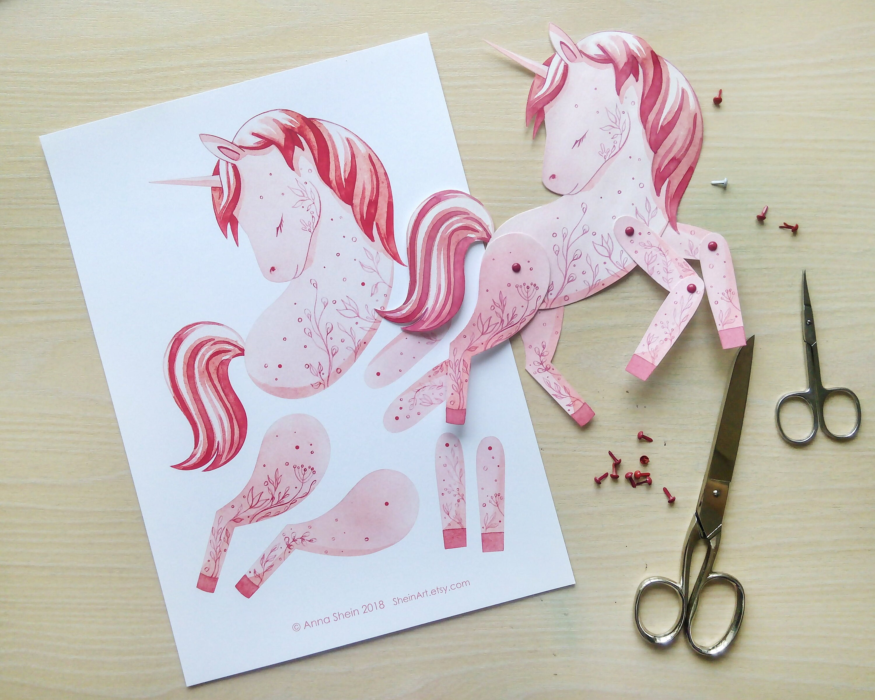 Paper Doll Pink Unicorn Printable Paper Doll Joint Paper | Etsy