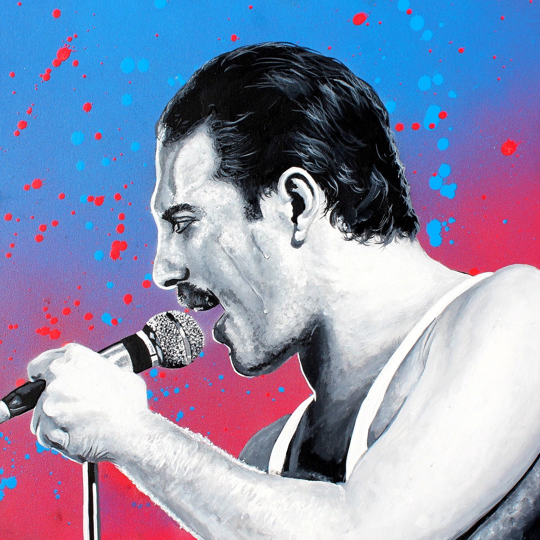 Freddie Mercury Portrait Art Print: Queen Frontman, Acrylic & Spray ...