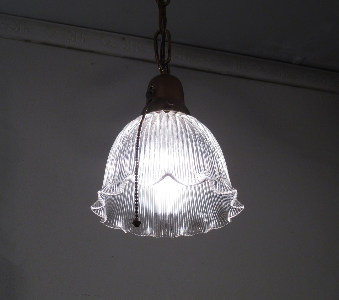 Antique Vintage Brass Halophane Glass Pendant Original 1 Bulb ...