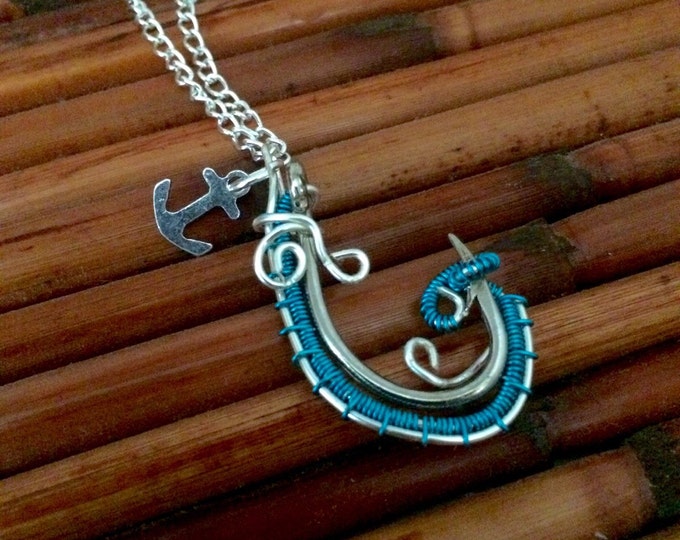 Wire Wrapped Fish Hook Pendant Nautical Pendant Fish Hook - Etsy
