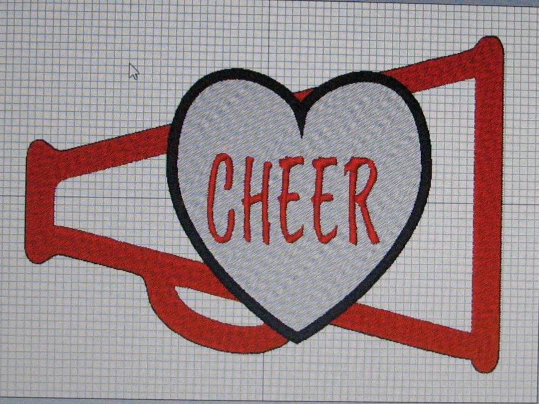 Megaphone Cheer Embroidery Design With Heart for 6 Formats PES ...