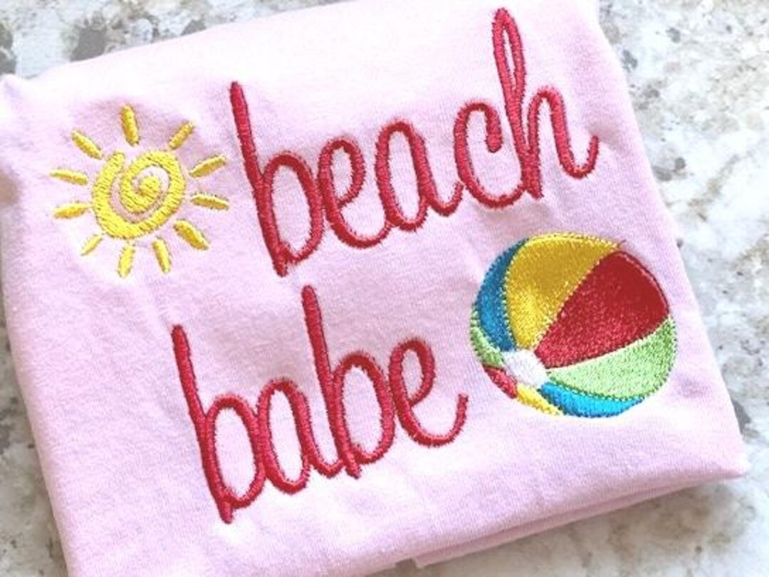 Beach Babe Stitch Embroidery Design With Fill Stitch Beach Ball & Sun ...