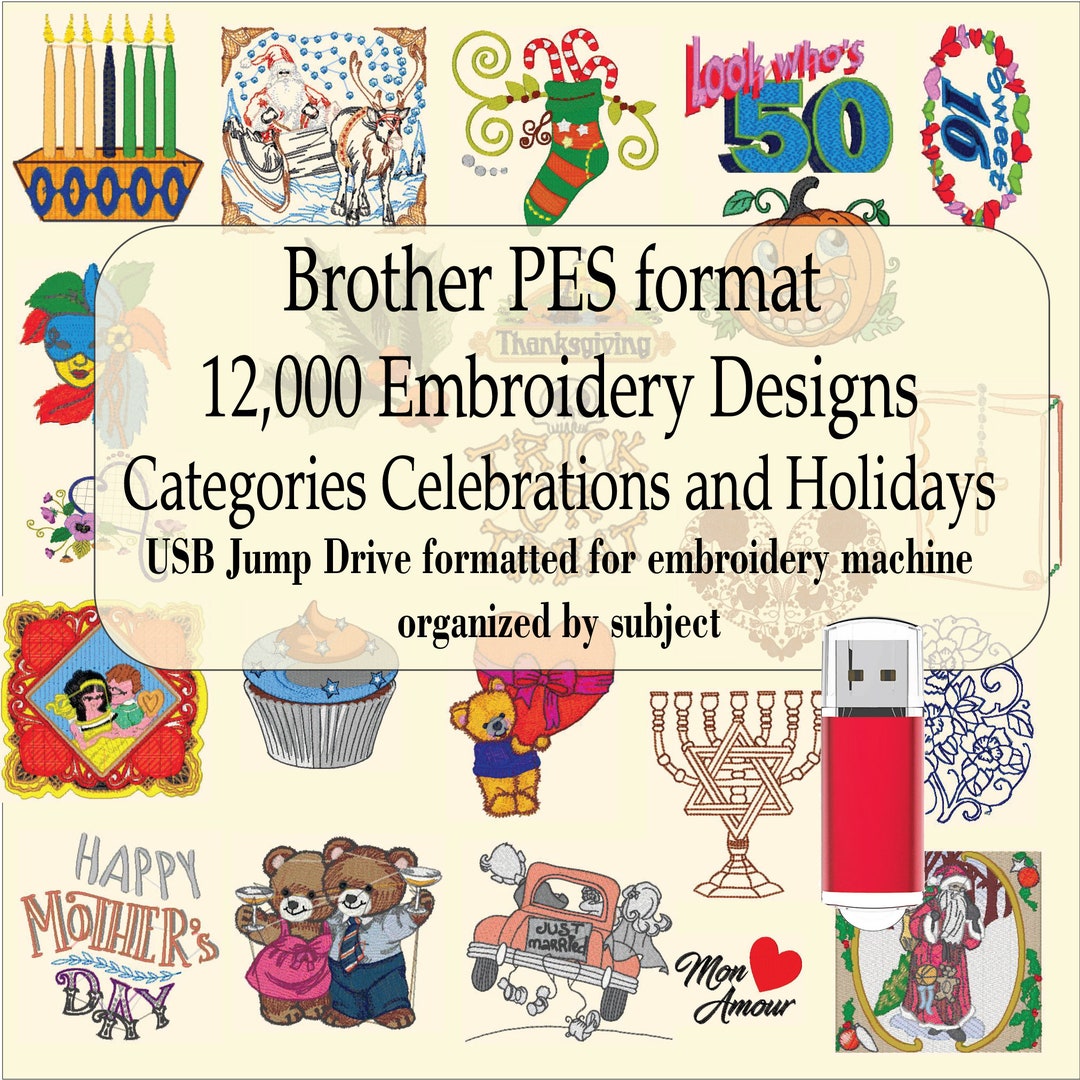 Brother PES 12,000 Embroidery Designs Celebrations & Holidays USB Jump ...